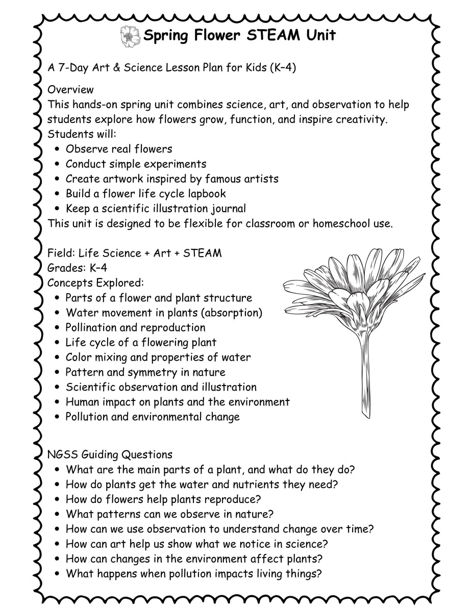Flower STEAM Unit for Kids (K–4) | 7-Day Spring Science & Art Lesson P ...