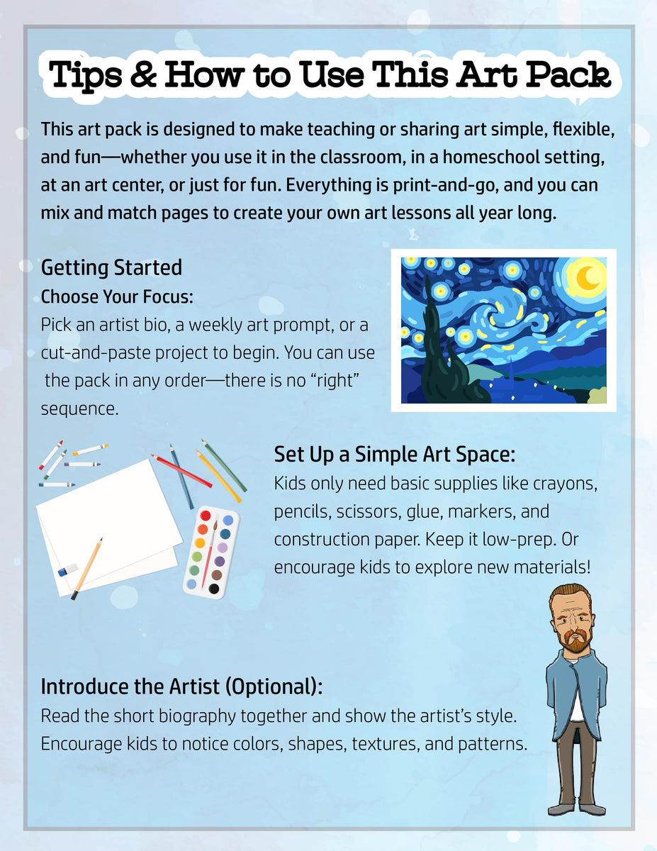 19 Famous Artists Print-and-Go Art Projects (K–4) – Little Bins for ...