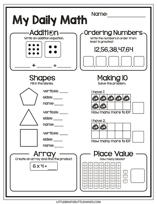 Monster Theme Daily Math Worksheets – Little Bins for Little Hands